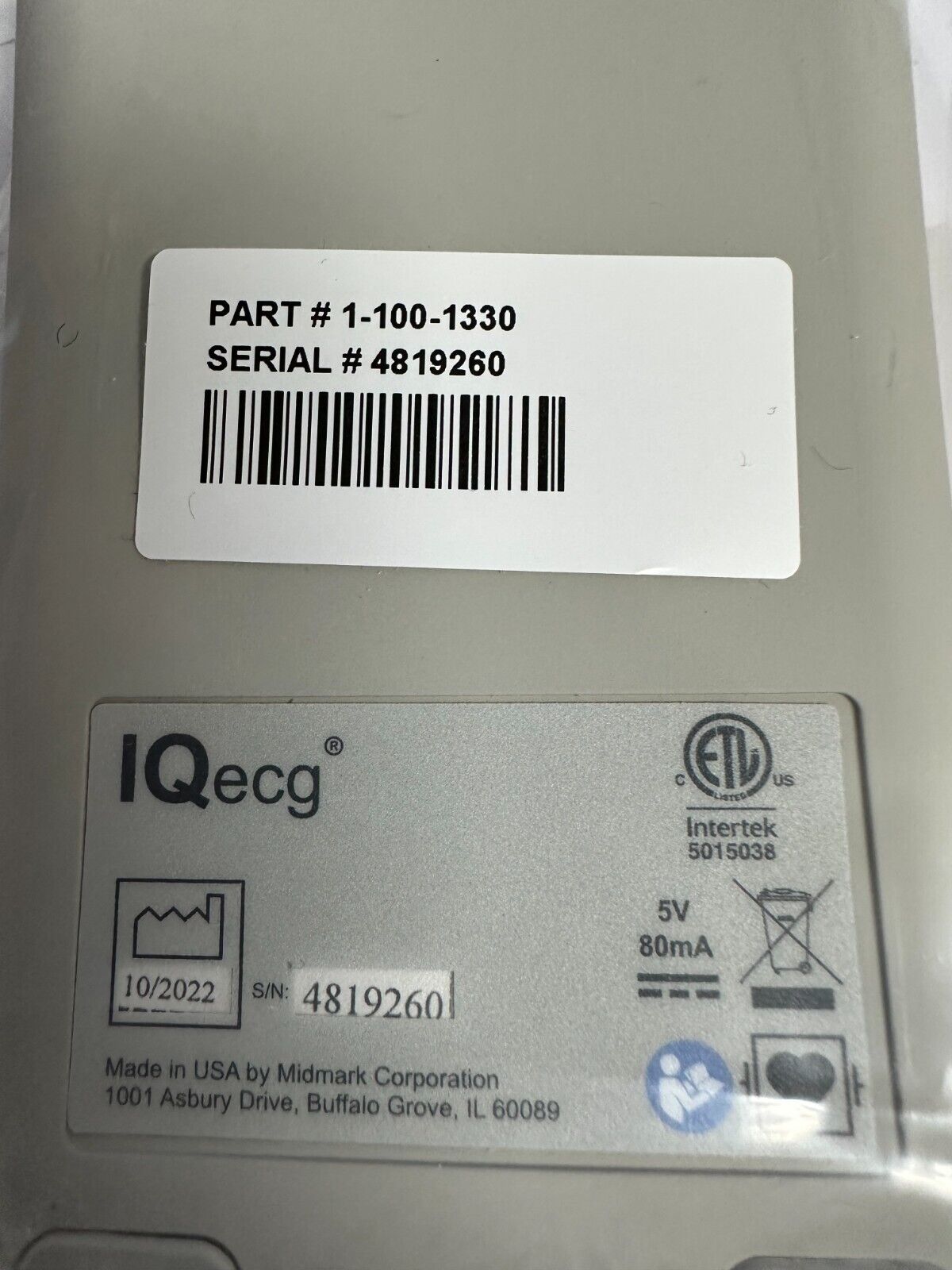 Midmark IQecg Digital IQ ECG Medical New Style 1-100-1330 (Mfg Date 10/ ...
