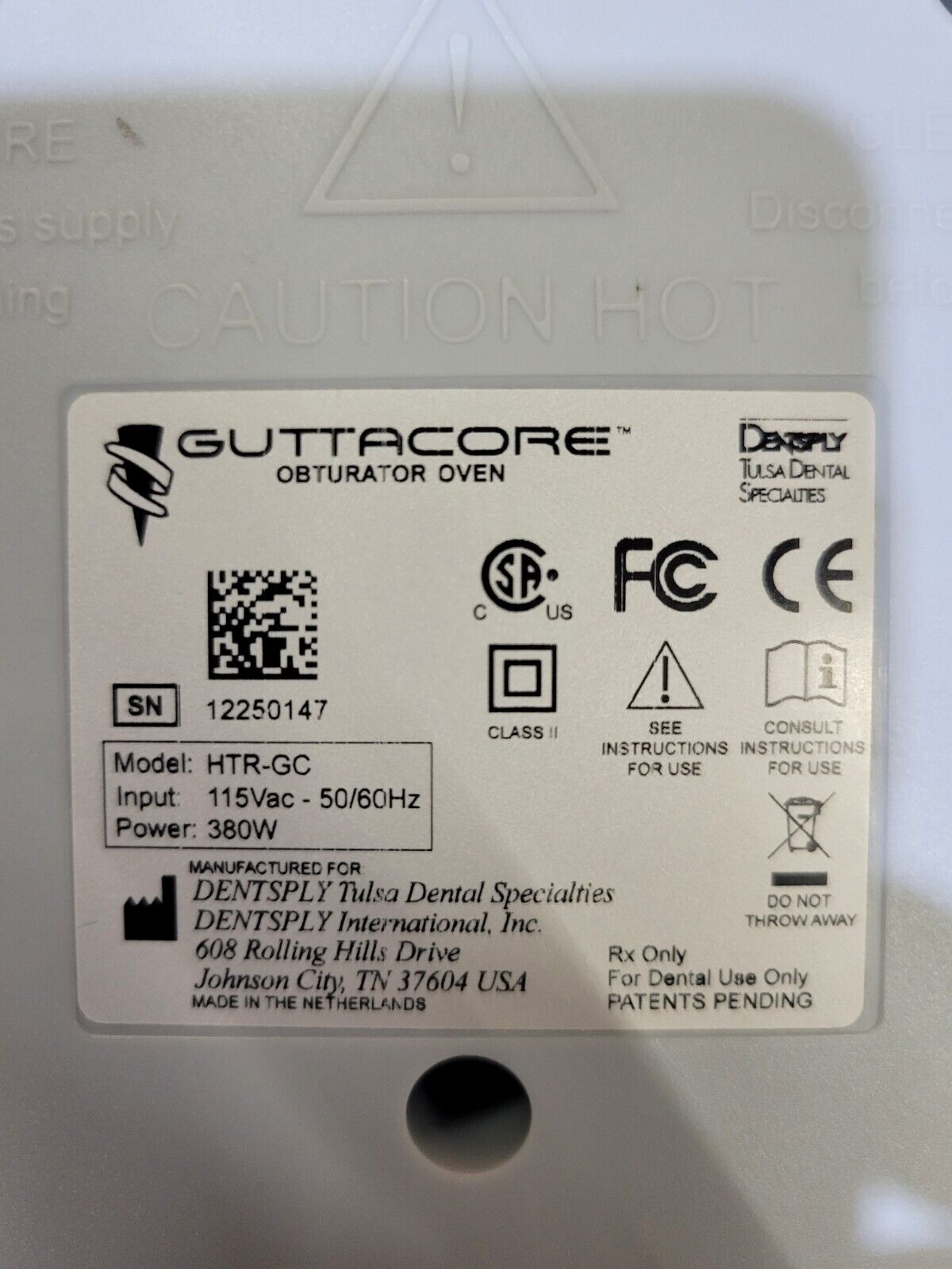 Dentsply GUTTACORE OBTURATOR OVEN HGR-TC – GotaHaveItDental